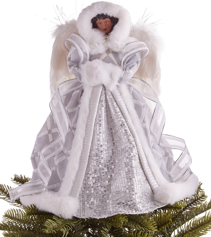 Holiday Lane Silver and White African-American Angel Tree Topper ...