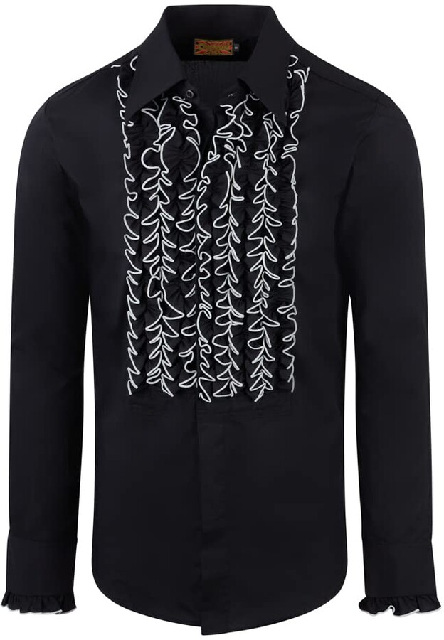 Chenaski Mens Ruffle Ruche Frill Dinner Tuxedo 70s Shirt Black/White M ...