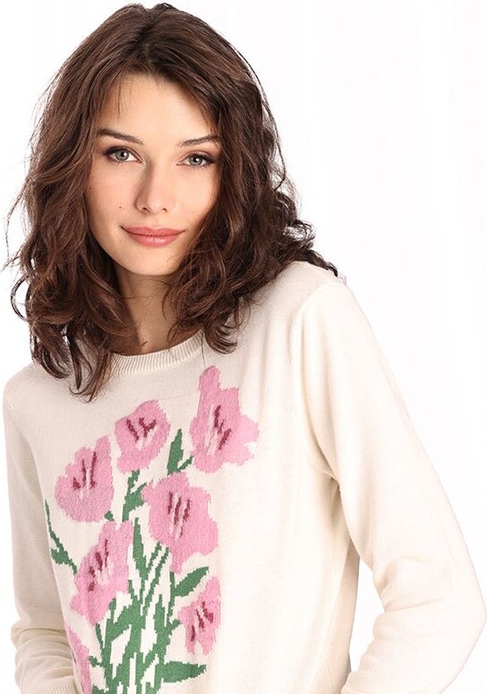 Minnie Rose Cotton Cashmere Flower Bouquet Crew Sweater - ShopStyle