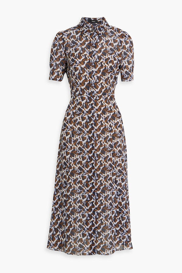 Theory Jasper printed silk crepe de chine midi shirt dress - ShopStyle