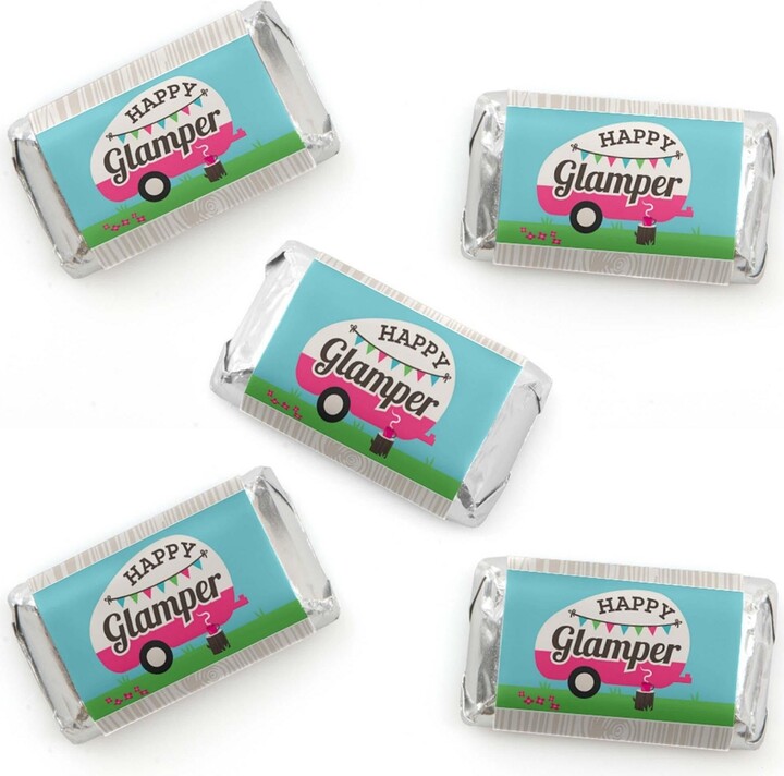 Big Dot Of Happiness Let's Go Glamping - Mini Candy Bar Wrapper Stickers - Glamp Party Favors ...