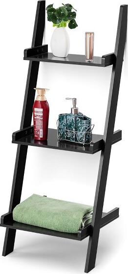 Costway 3 Tier Leaning Rack Wall Ladder Book Shelf Bookcase Storage ...