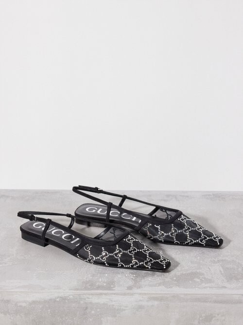 Gucci GG Crystal-embellished Mesh Ballet Flats - ShopStyle