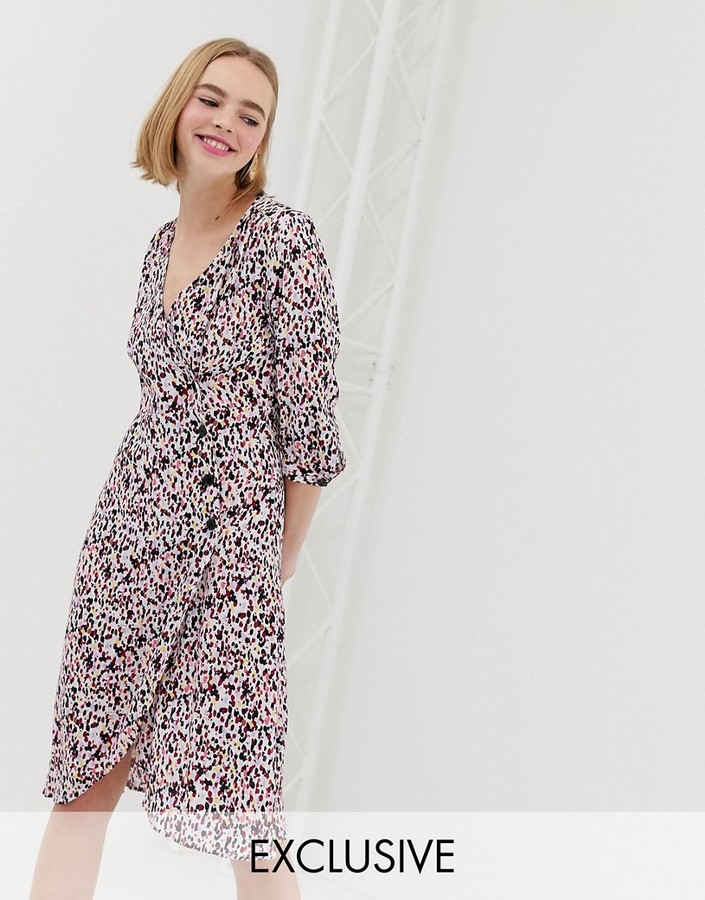 Monki wrap dress with confetti print and buttons - ShopStyle