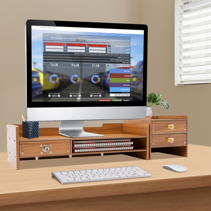 Computer Monitor Stand DIY Office Wood Desk Organizers with Lock ...