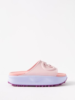 Gucci Miami Gg-embossed Rubber Platform Slides - Pink - ShopStyle