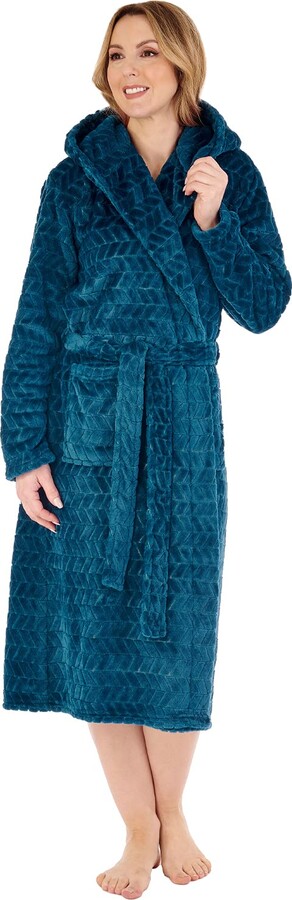 Ladies Slenderella Chevron Hooded Dressing Gown HC88319 Teal Small ...