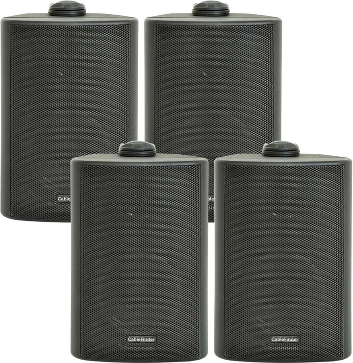 Loops 4x 4 70W Black Outdoor Rated Garden Wall Speakers Wall Mounted ...