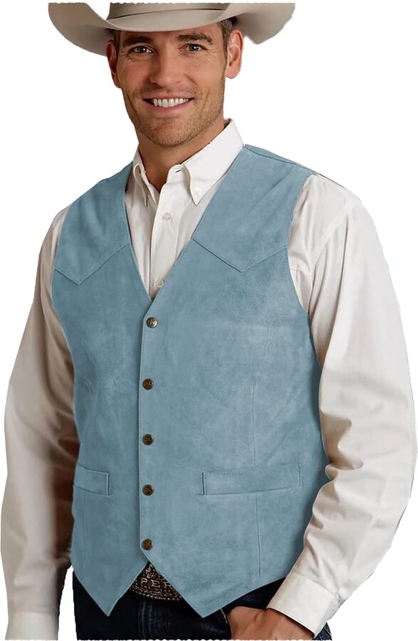 Tuikayoo Men's Leather Vest Suit Waistcoat Suede Western Cowboy Vest ...