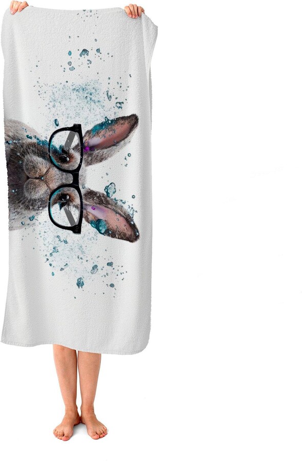 Warren Reed - Designer Rabbit With Glasses Splashart Beach Towel ...