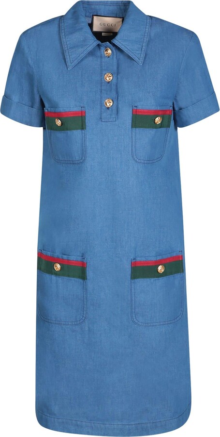 Gucci Web Details Denim Blue Dress - ShopStyle