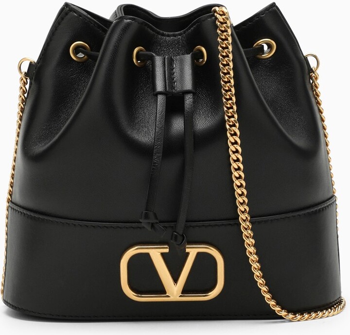 Valentino Garavani Vlogo black leather bucket bag - ShopStyle
