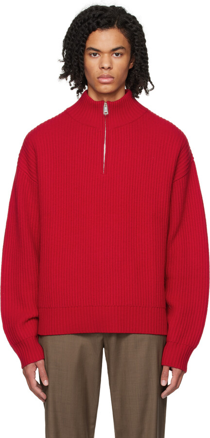 WYNN HAMLYN Red Half-Zip Sweater - ShopStyle