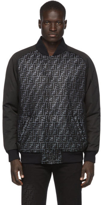 Fendi Black and Grey Mesh Forever Bomber Jacket - ShopStyle Outerwear