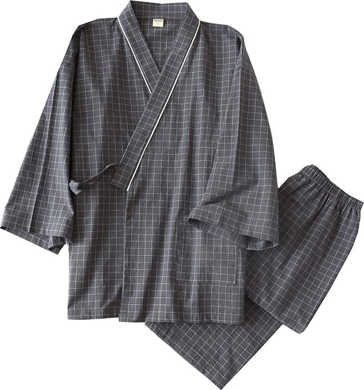 Fancy Pumpkin Men's Japanese Style Double Gauze Cotton Kimono Pajamas Suit Dressing Gown Set ...