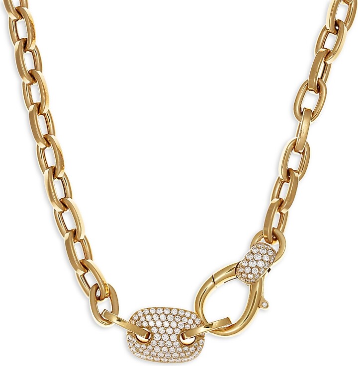 Crivelli 18K Yellow Gold Link Diamond Pave Station Necklace, 17 ...
