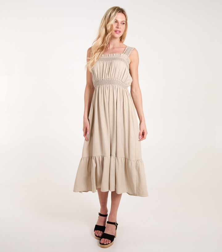 Women's Stone Shirred Midi Dress Blue Vanilla - ShopStyle