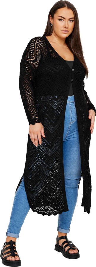 Yours Curve Maxi Crochet Cardigan - Women's - Plus Size Curve Black ...