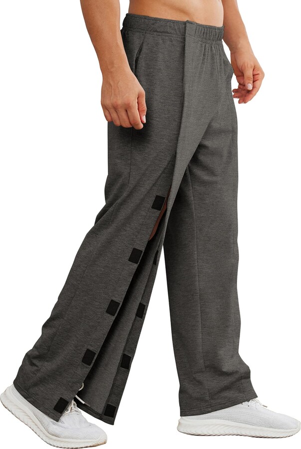 Deyeek Men's Post Surgery Pants Loose Fit Side Snap Tear Away Pants for ...