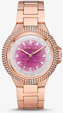 Michael Kors Oversized Camille Ombré Pavé Rose Gold-Tone Watch - ShopStyle