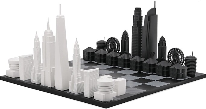 Skyline Chess Acrylic New York vs Los Angeles Chess Set with Wood Hatch ...