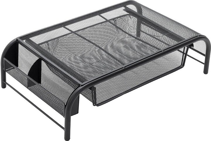 H&O Direct Metal Mesh Monitor Stand Riser with Drawer Computer Stand ...