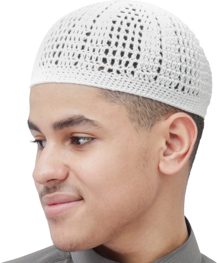 TheKufi White Kufi Hat Tight and Loose Weave Mix Crocheted 100% Cotton ...