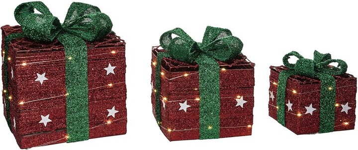 Transpac Metal 12.99In Multicolored Christmas Light Up Star Gift Box ...