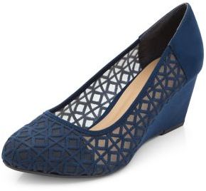New Look Wide Fit Navy Diamond Embroidered Wedges - ShopStyle