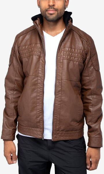 X-Ray X RAY Men' Grainy PU Leather Hooded Jacket With Faux Shearing ...