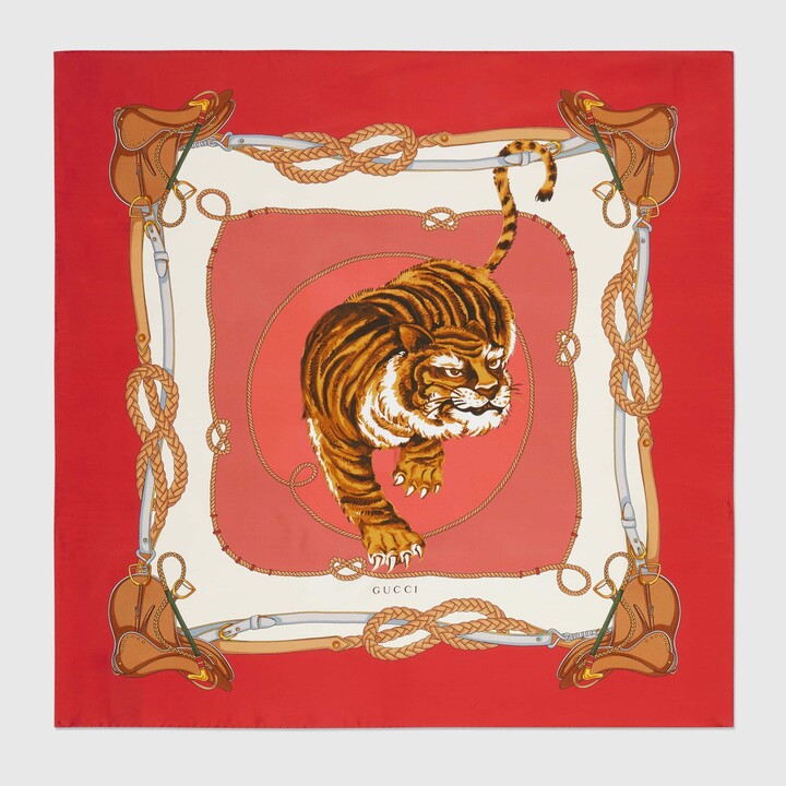 Gucci Tiger print silk scarf - ShopStyle Scarves & Wraps