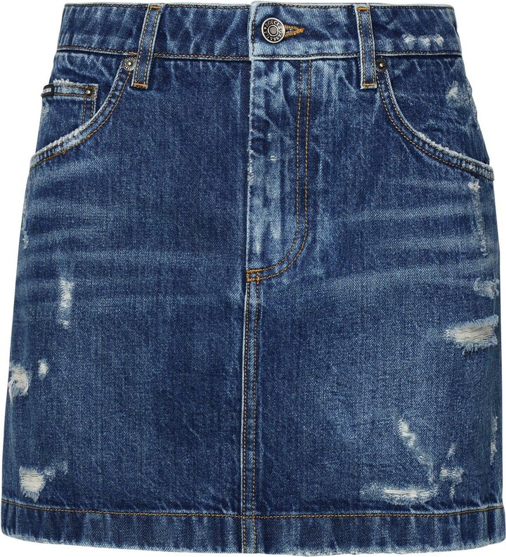 Dolce & Gabbana Ripped Mini Denim Skirt - ShopStyle