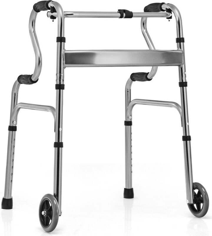 Skonyon Aluminum Heavy-Duty Folding Wheeled Stand-Assist Walker-Gray ...