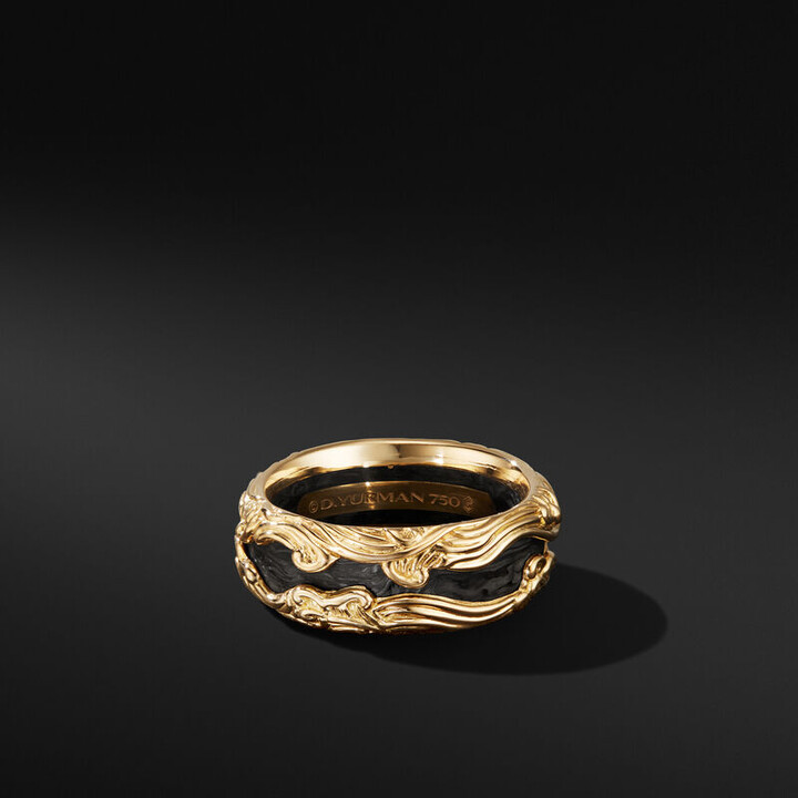 David Yurman Waves Forged Carbon Band Ring in 18K Yellow Gold in Forged ...