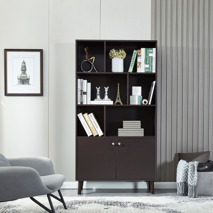 IGEMAN MDF Broad Bookshelf with 2-Doors and 6 Open Shelves for Showcase ...