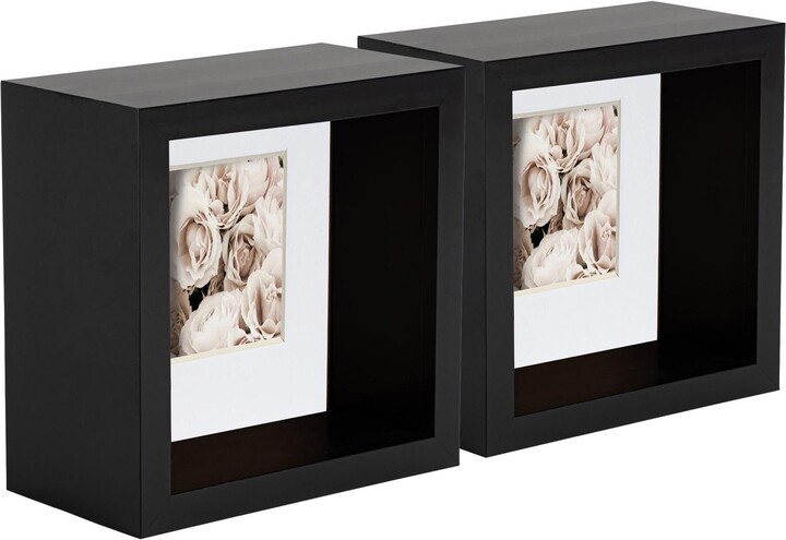 Nicola Spring Black 4x4" 3D Deep Box Photo Frames 2x2" White - x5 ...