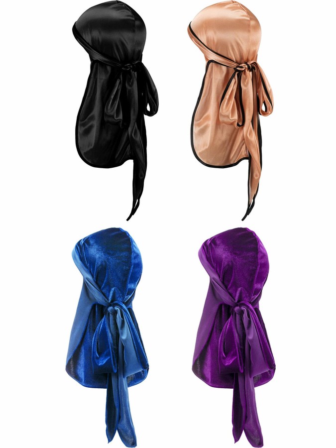 Tatuo 2 Pieces Velvet Durag and 2 Pieces Silky Soft Durag Cap Headwraps ...