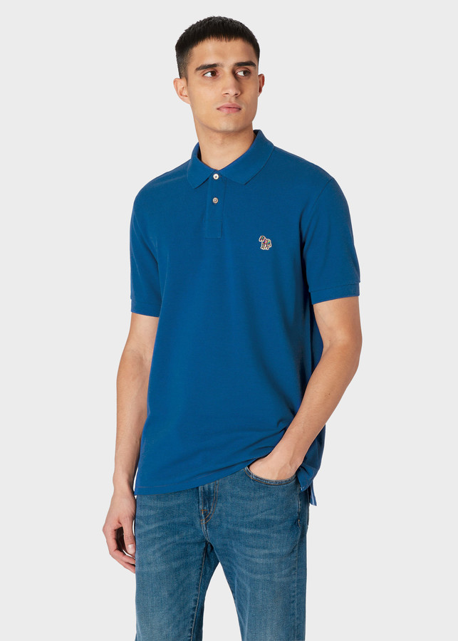 Men's Indigo Blue Organic Cotton-Pique Zebra Logo Polo Shirt - ShopStyle