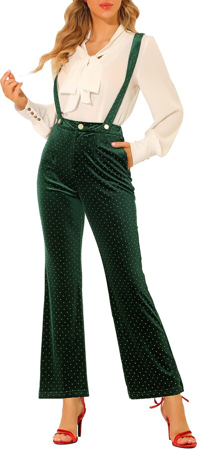 Allegra K Women's Velvet Wide Leg Retro Shiny Glitter Overalls ...