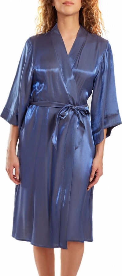 iCollection Women's Skyler Irredesant Robe with Self Tie Sash and inner ...