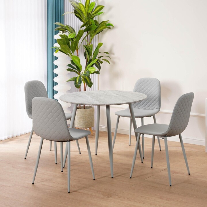 KOSY KOALA Round Dining Table Set And 4 Chairs Grey Marble Bella Matt ...