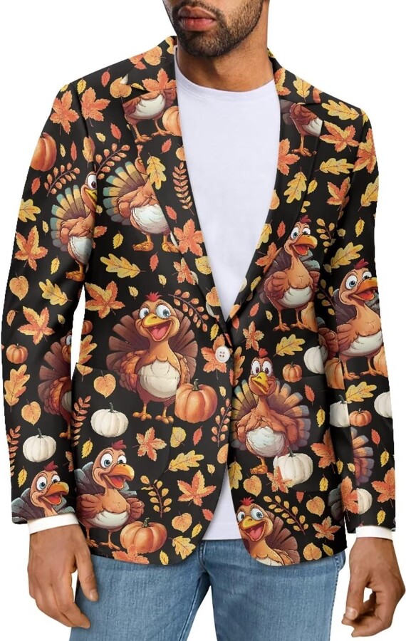 TOADDITDO Men Sports Suit Jacket Thanksgiving Turkey Pumpkin Leaves ...