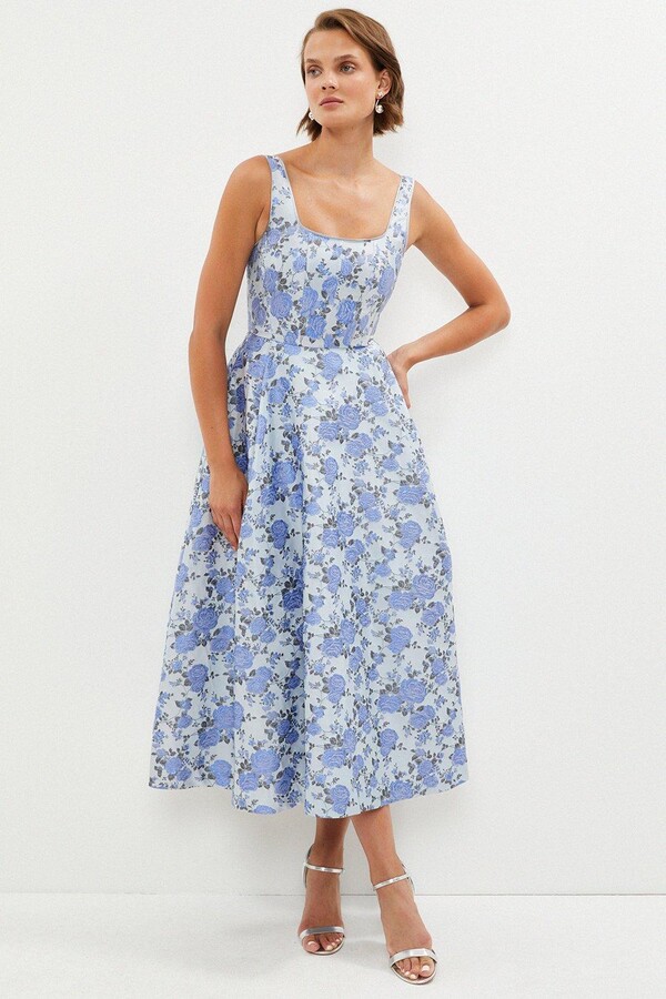 Jacquard Boned Bodice Full Skirt Midi Dress - ShopStyle