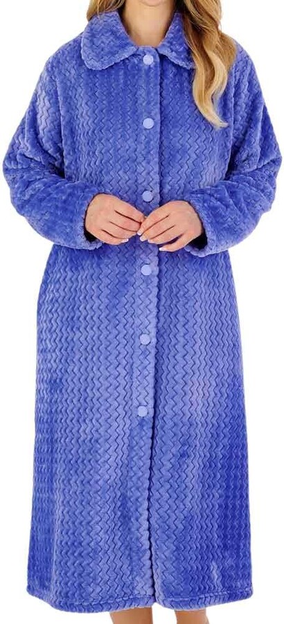 Slenderella Ladies Zig Zag Dressing Gown Soft Fleece Button Up ...