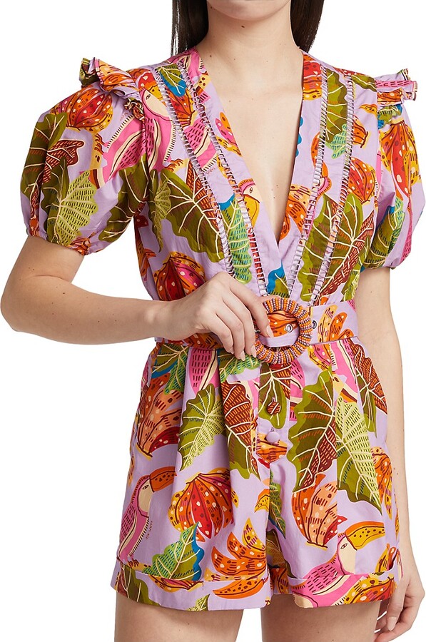 Farm Rio Beaks & Bananas Ruffle Belted Romper - ShopStyle