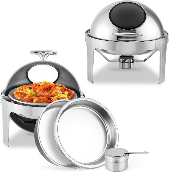 WhizMax 6.8 Quart Roll Top Chafing Dish Buffet Set with Visible Window, Round Stainless Steel ...
