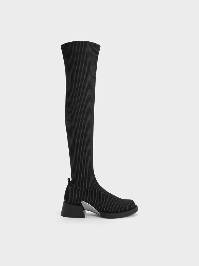 Charles & Keith Devon Striped Metallic-Accent Thigh-High Boots - ShopStyle