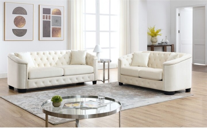Sunmory 2-Piece Sofa Set Velvet Upholstered Sofa Set, Three-Seater Sofa ...