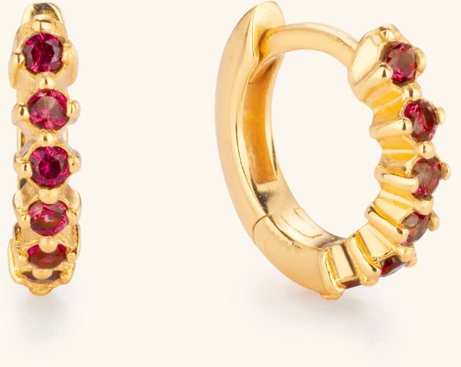 L'ERA Lab Ruby 0.204ct Huggie Hoops in Sterling Silver or 18ct Gold Vermeil - Metallics - One ...