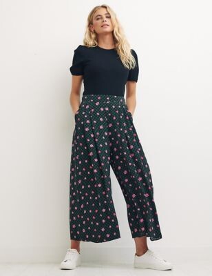 Nobody's Child Floral Wide Leg Cropped Trousers - ShopStyle
